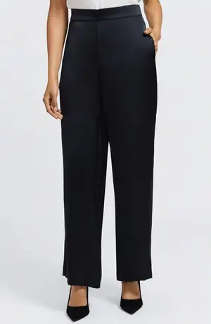 Foxcroft Hostess Satin Pull-on Pants - Black