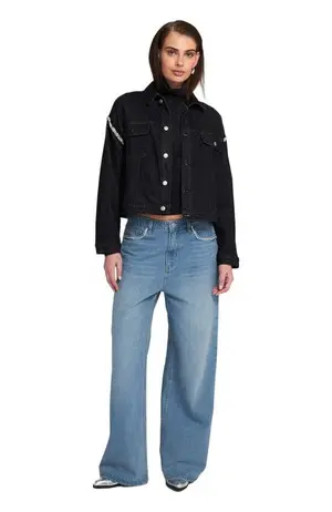 ELLE COLLECTION Rhinestone Trim Denim Jacket