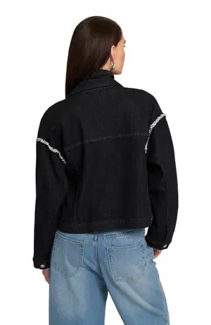 ELLE COLLECTION Rhinestone Trim Denim Jacket