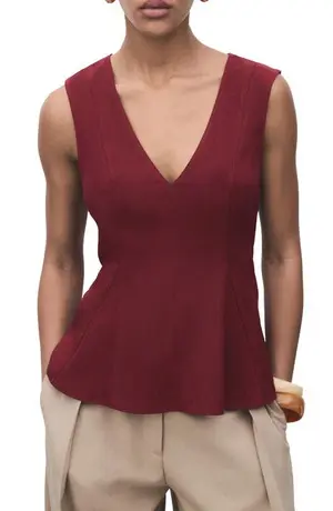 Mango Sleeveless Peplum Top - Burgundy