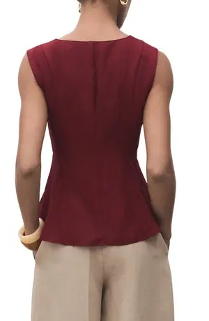 Mango Sleeveless Peplum Top - Burgundy