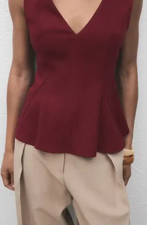 Mango Sleeveless Peplum Top - Burgundy