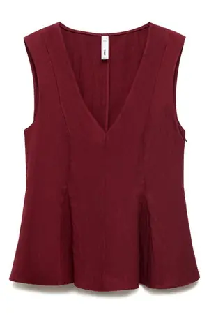 Mango Sleeveless Peplum Top - Burgundy