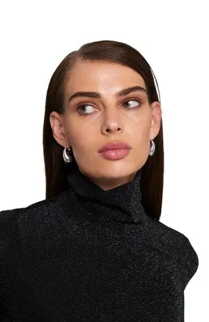 ELLE COLLECTION Knit Turtleneck Top - Sparkle Black