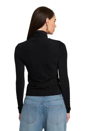 ELLE COLLECTION Knit Turtleneck Top - Sparkle Black