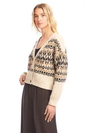 Karen Kane Jacquard V-neck Cardigan