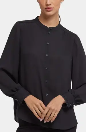 NYDJ Janie Lattice Inset Button-up Shirt - Black