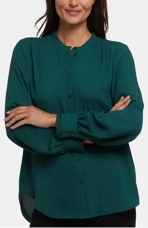 NYDJ Janie Lattice Inset Button-up Shirt - Pine Forest