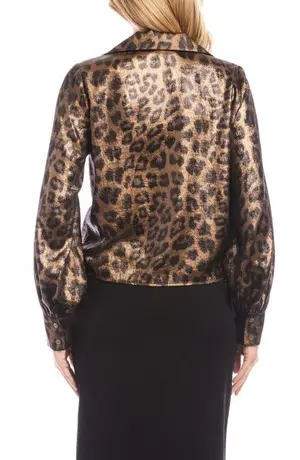 Karen Kane Tie Front Metallic Top - Leopard