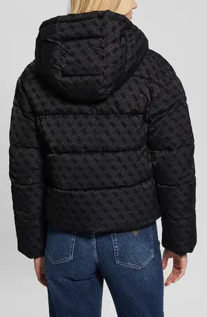 Guess Logo Puffer Coat - Black