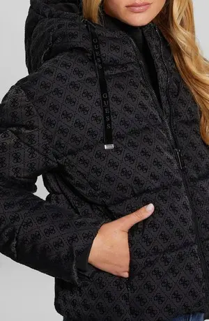 Guess Logo Puffer Coat - Black