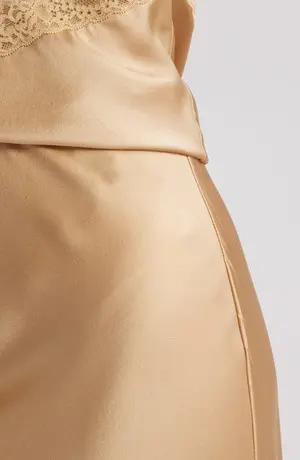 LoveShackFancy Malina Lace Detail Silk Skirt - Camel Charm