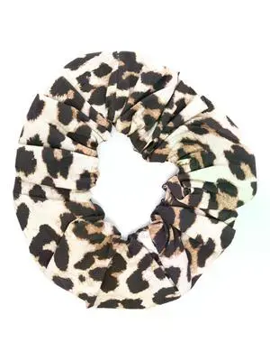 GANNI Animal-print Organic Cotton Scrunchie - Brown