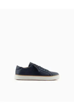 Emporio Armani Leather Sneakers With Contrasting Welt - Navy