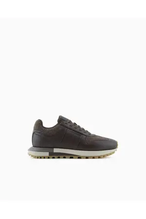 Emporio Armani Leather Sneakers With Felt Details - Red