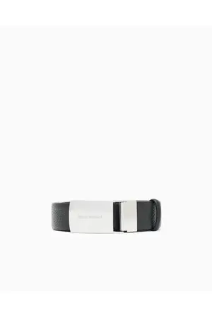 Emporio Armani Pebbled Leather Belt With Logo Plate - Black