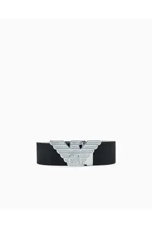 Emporio Armani Smooth Leather Belt With Eagle Plate - Black