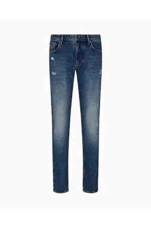 Emporio Armani J06 Slim-Fit Ripped Denim Jeans - Blue