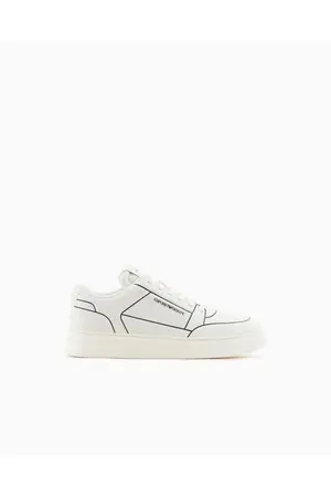 Emporio Armani Embossed Leather Sneakers - Natural