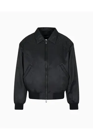 Emporio Armani Clubwear Satin Bomber Jacket With Rhinestones - Black