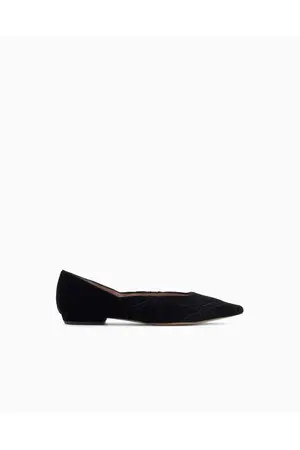 Emporio Armani Embossed Velvet Ballerinas - Black