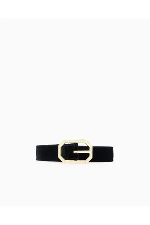 Emporio Armani Velvet Belt With Geometric Buckle - Black
