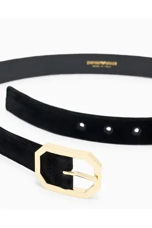 Emporio Armani Velvet Belt With Geometric Buckle
