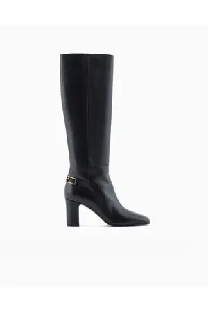 Emporio Armani Nappa Leather Boots With Eagle Plate - Black