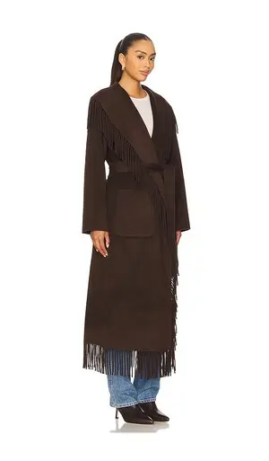 Simkhai Fringe Robe Coat - Chocolate