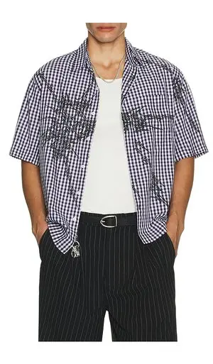 Jaded London Gingham Illustration Shirt In Blue In Navy - 25% Off