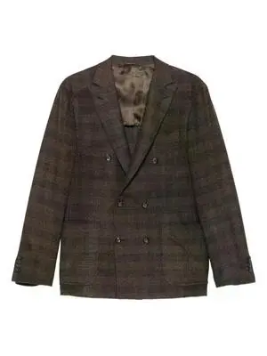 Canali Double-breasted Checked Blazer - Brown