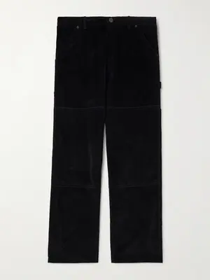 Moncler Straight-leg Logo-appliquéd Panelled Cotton-corduroy Trousers - Black