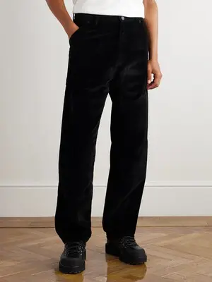 Moncler Straight-leg Logo-appliquéd Panelled Cotton-corduroy Trousers - Black