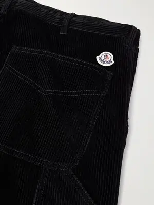 Moncler Straight-leg Logo-appliquéd Panelled Cotton-corduroy Trousers - Black
