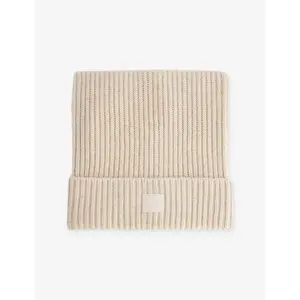 Acne Studios Logo Ribbed Wool Knit Beanie - Oatmeal Melange