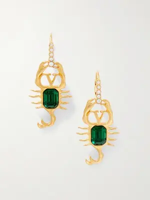 Valentino Garavani Tone And Crystal Scorpion Hoop Earrings - Gold
