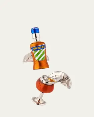 JAN LESLIE Spritz Cocktail Enamel Cufflinks - Orange