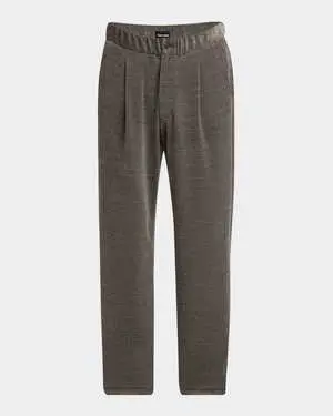Giorgio Armani Heathered Chenille Relaxed Pleated Pants - Solid Medium Beige