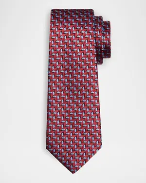 Giorgio Armani Geometric Chevron Jacquard Silk Neck Tie Cardinal