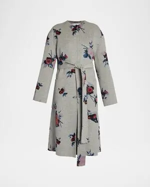 Erdem Floral Print Wool Coat - Gray