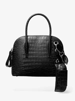 Michael Kors Kaitlin Medium Crocodile Embossed Leather Dome Satchel - Black