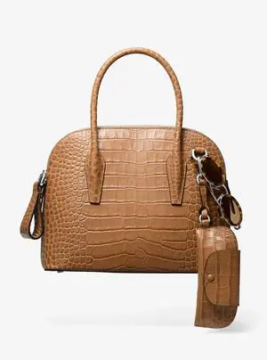 Michael Kors Kaitlin Medium Crocodile Embossed Leather Dome Satchel - Brown