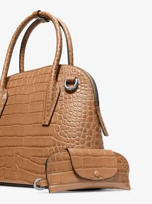 Michael Kors Kaitlin Medium Crocodile Embossed Leather Dome Satchel - Brown