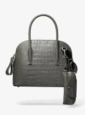 Michael Kors Kaitlin Medium Crocodile Embossed Leather Dome Satchel - Grey