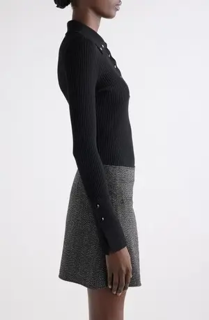 COURREGES Light Rib Cotton & Merino Wool Half Snap Sweater