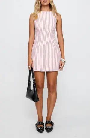 Princess Polly Alfalfa Stripe Cotton Blend Minidress - Red Stripe