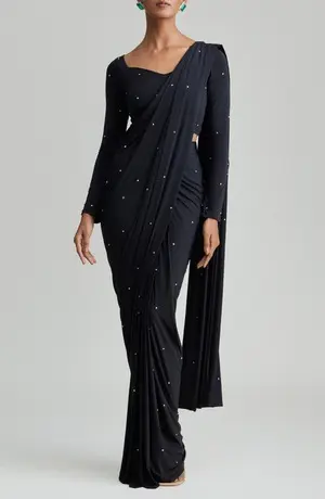 HOLICHIC Five Second Beaded Saree - Black
