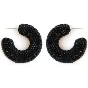 PANACEA Jet Crystal Hoop Earrings - Black