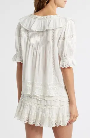 LoveShackFancy Ruffle And Lace Top - Off White