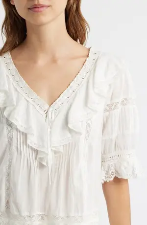 LoveShackFancy Ruffle And Lace Top - Off White